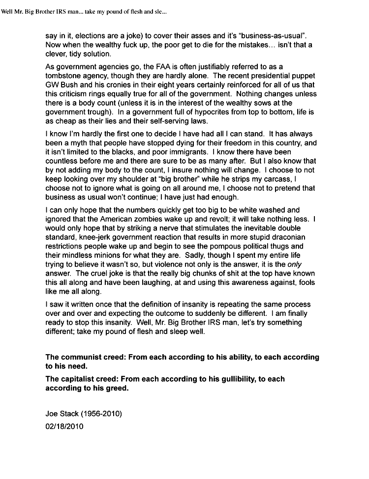 Man Crashes Plane Into IRS Complex, Leaves Anti-Gov Manifesto - Page 24 ...